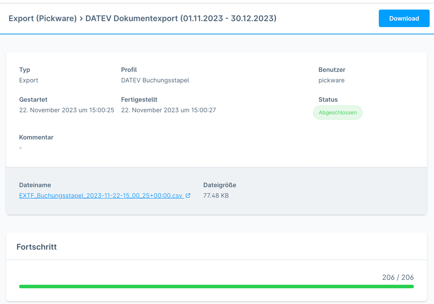 Einen DATEV-Dokumentenexport durchführen – Pickware Helpcenter